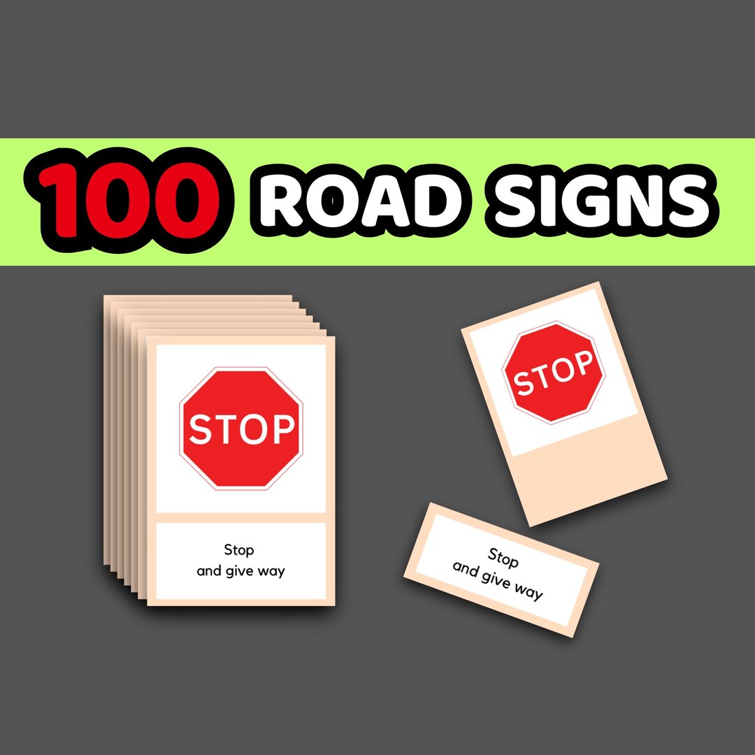 100 Road Signs - Traffic 3-part Flashcards | Driving Test Theory Exam ...