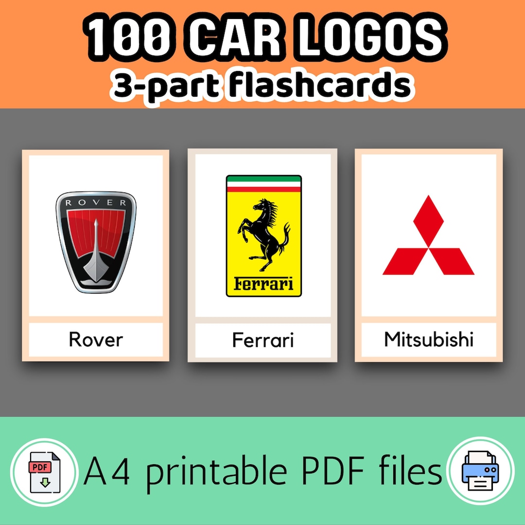 100 CAR LOGOS Montessori 3-part Nomenclature Cards Teacher Resources ...