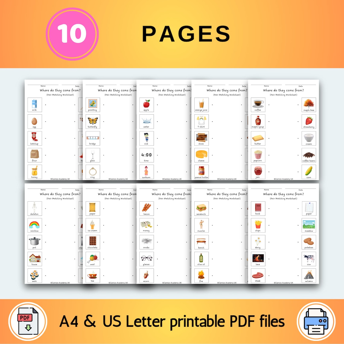 Printable Pair Matching Where Do They Come From Teachers Parents ...