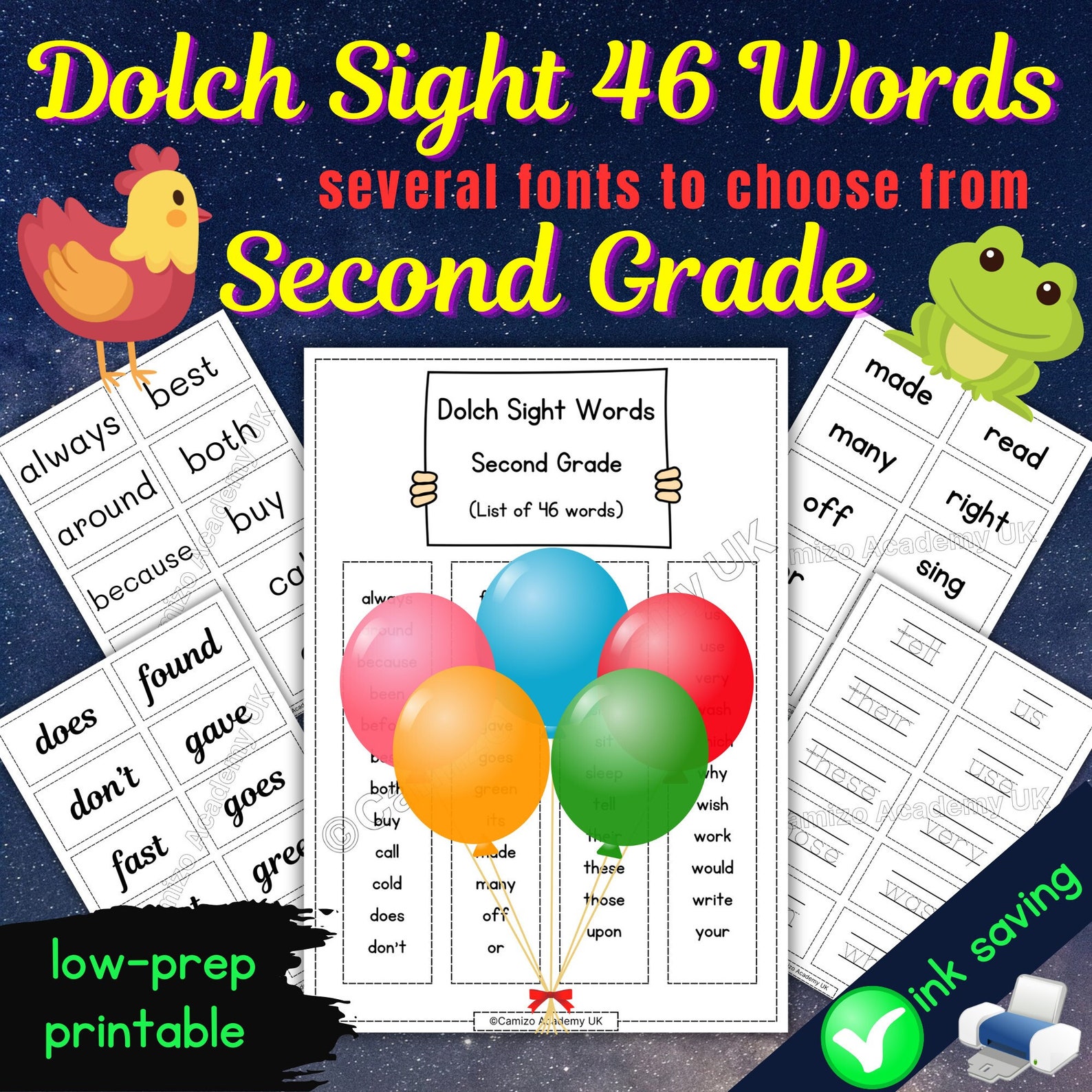 Printable Flashcards Dolch Sight Words | Second Grade | 46 Words ...