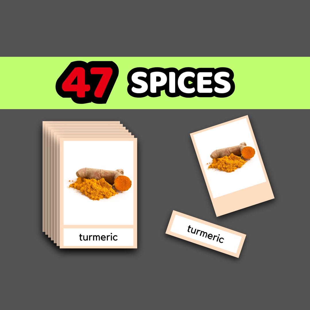 47 Spices & Herbs - 3-part Flashcards Printable | Real Pictures ...
