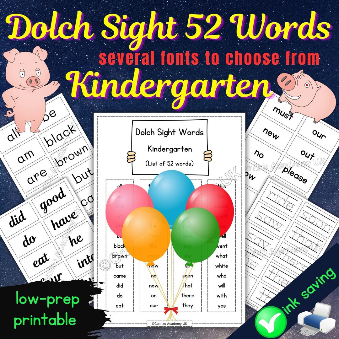 Printable Flashcards Dolch Sight Words | Kindergarten | 52 Words ...