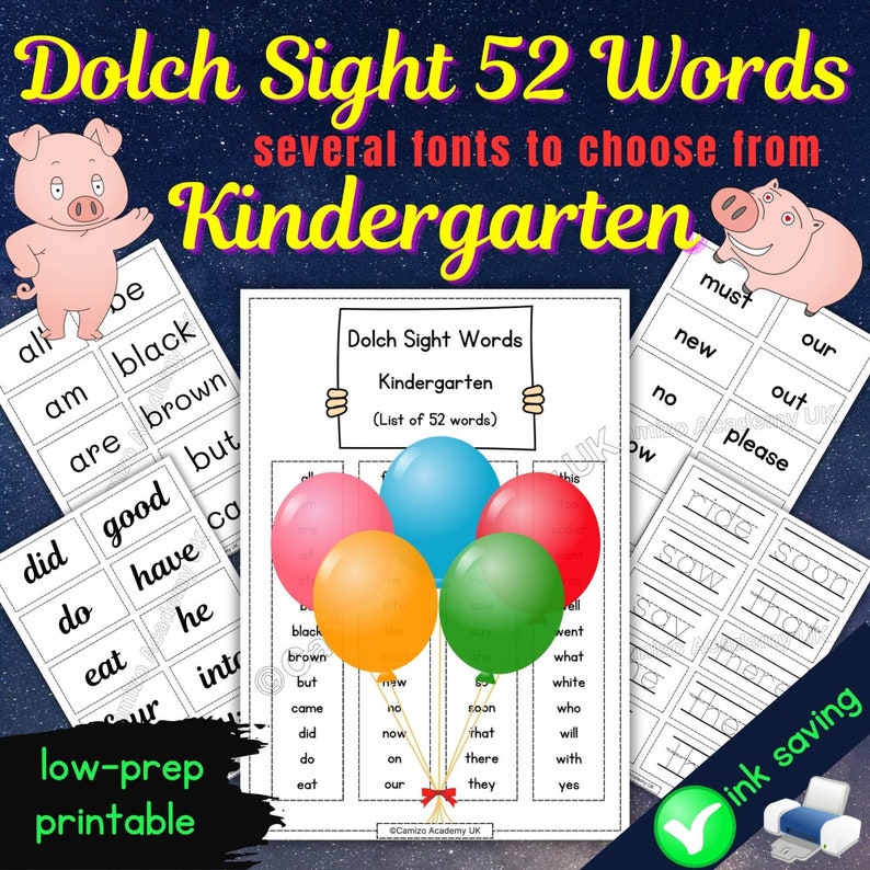 Printable Flashcards Dolch Sight Words | Kindergarten | 52 Words ...