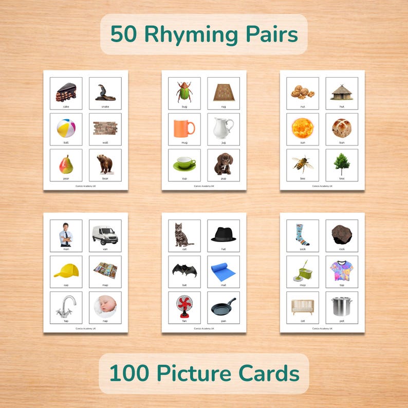 Rhyming Words Matching Cards Printable | Preschool Phonics Activity ...