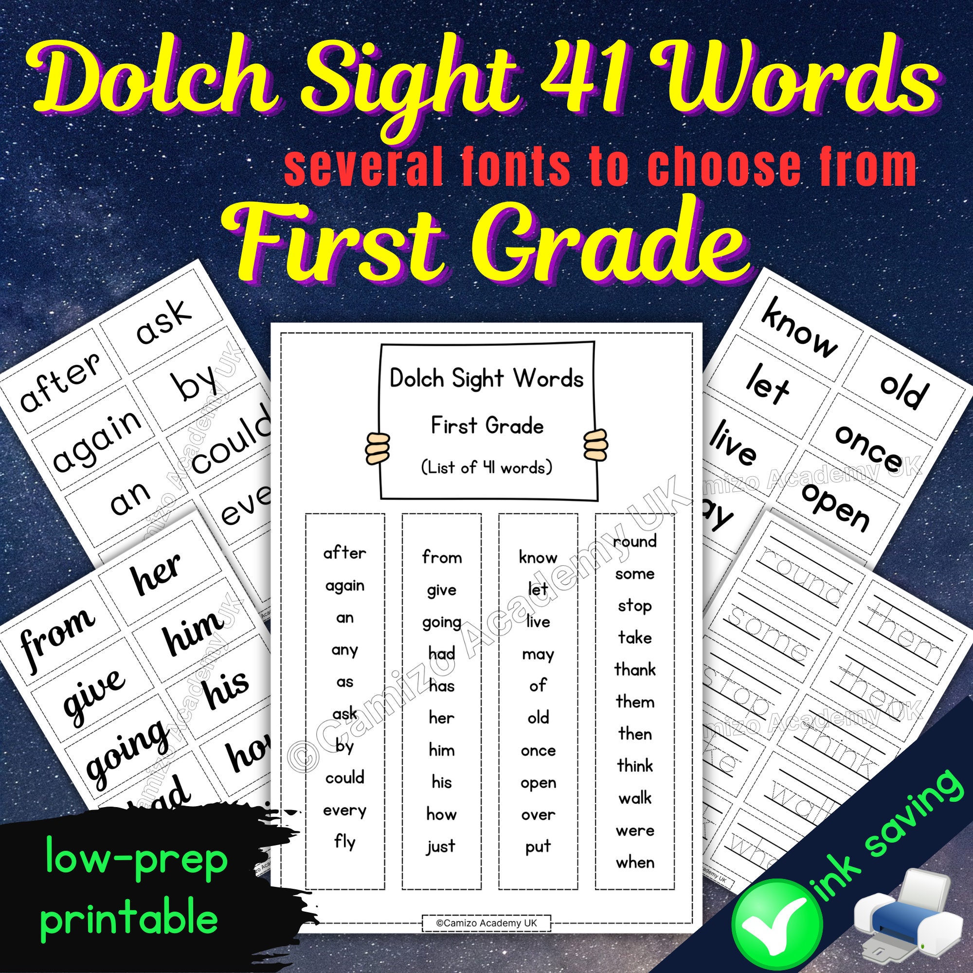 Printable Flashcards Dolch Sight Words | First Grade | 41 Words ...