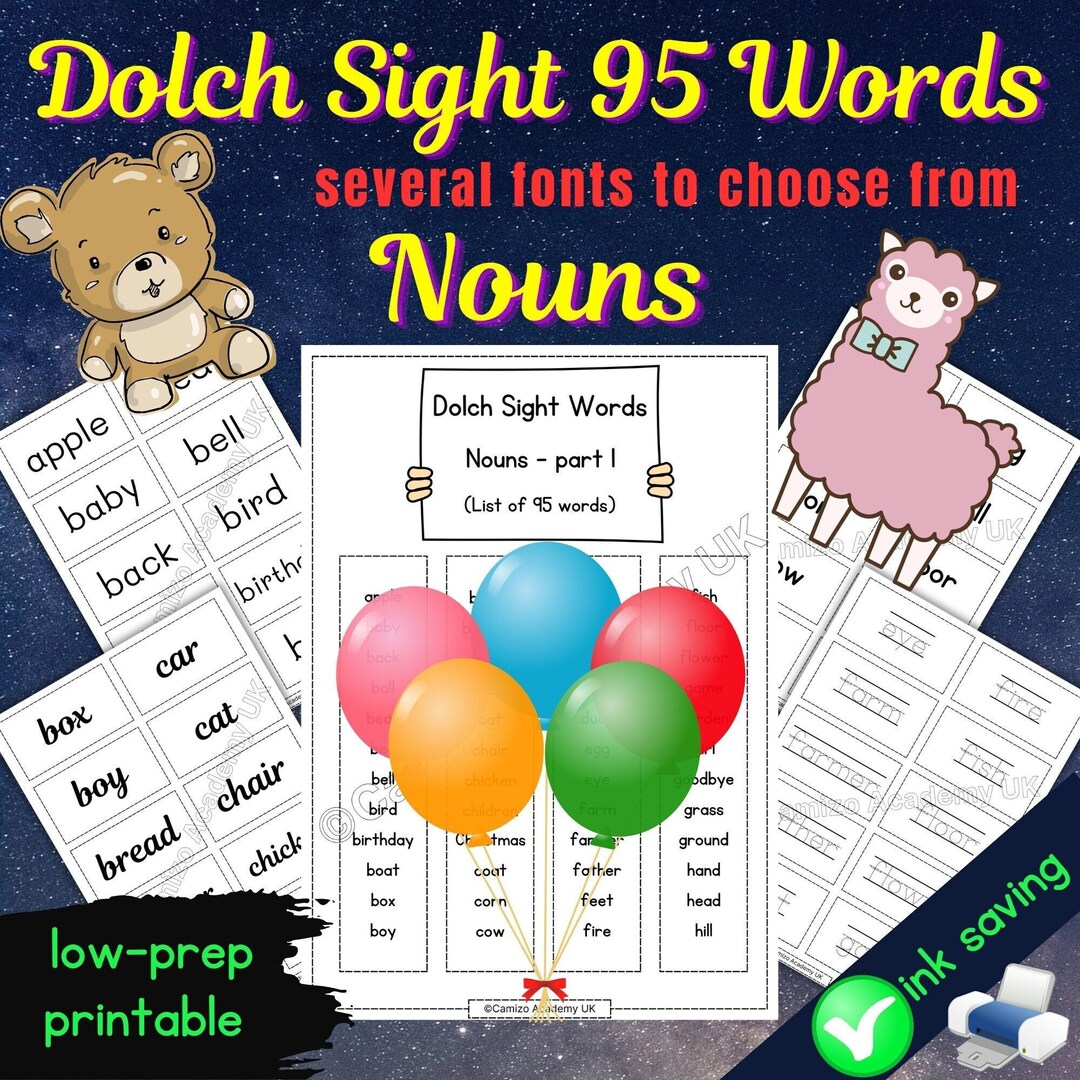 Printable Flashcards Dolch Sight Words | Nouns | 95 Words | Homeschool ...