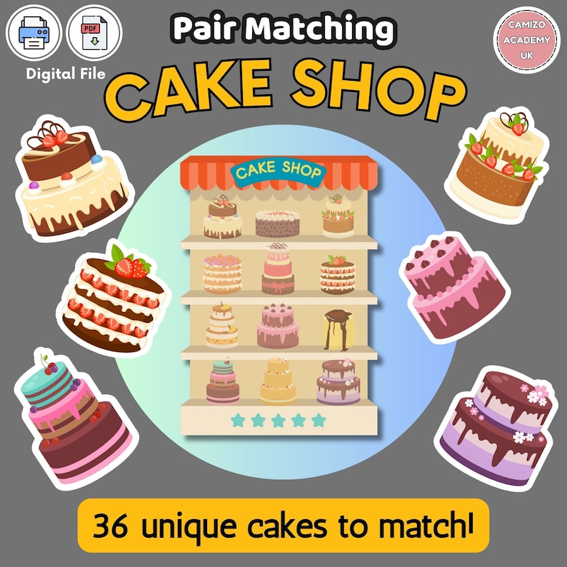 Printable Cake Shop Pretend Dramatic Play Game | Pair Shadow Matching ...