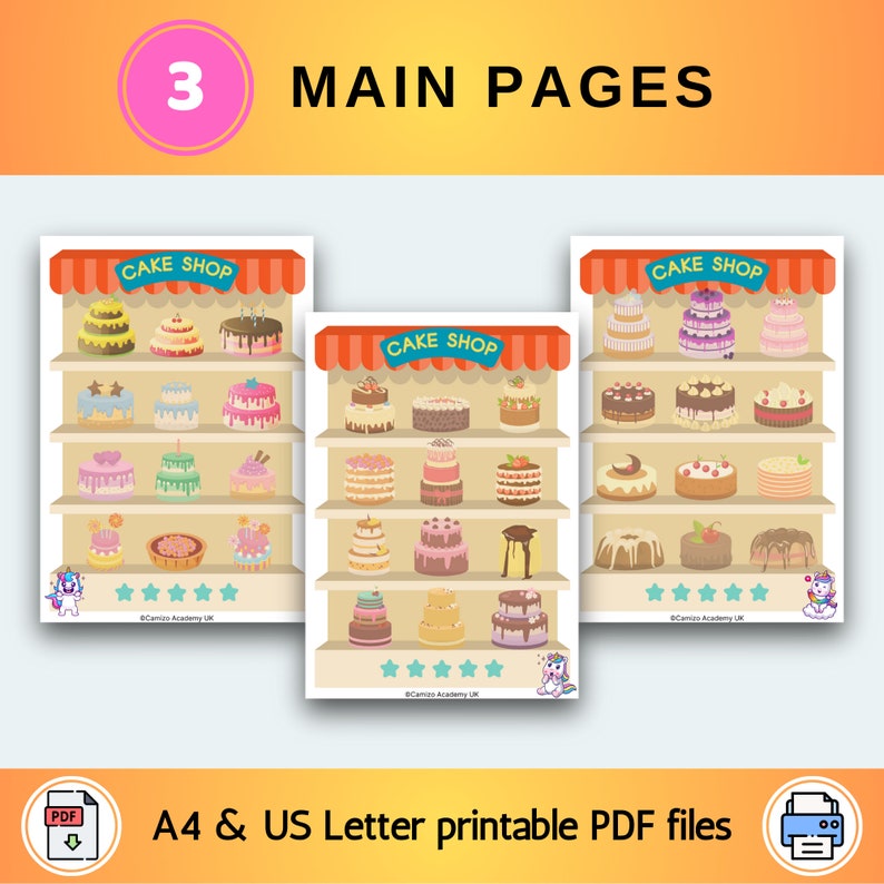 Printable Cake Shop Pretend Dramatic Play Game | Pair Shadow Matching ...
