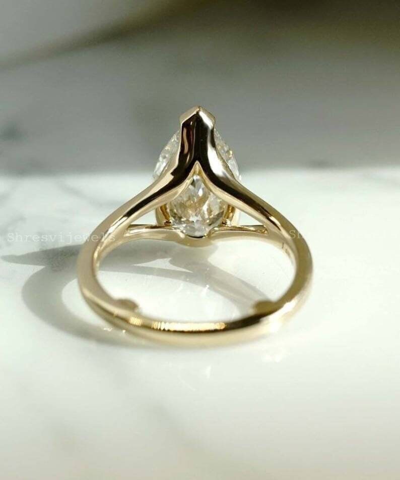 2.50 CT Pear Engagement Ring in 10K Solid Gold Ring Split Shank Pear ...