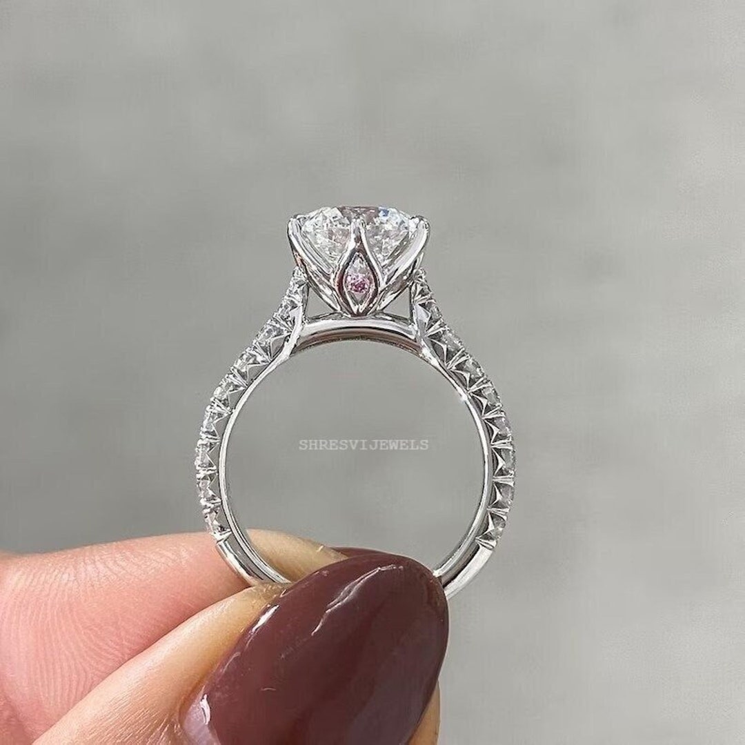 Antique Ring Vintage Tulip Floral Engagement Ring Cathedral Setting Moissanite Ring Petal Prong ...