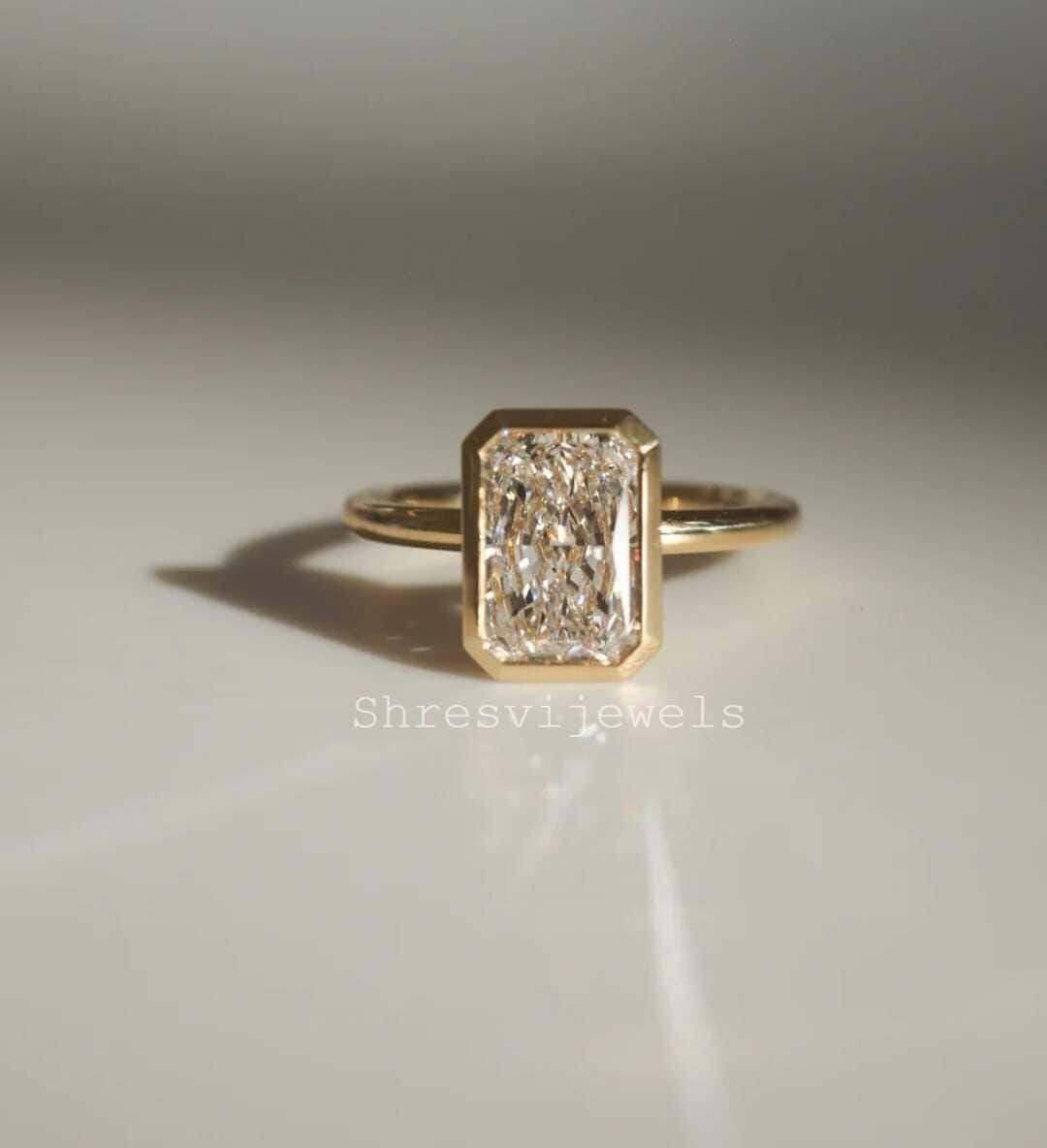 2 Ct Radiant Cut Moissanite Diamond Engagement Ring, Bezel Set Crushed ...