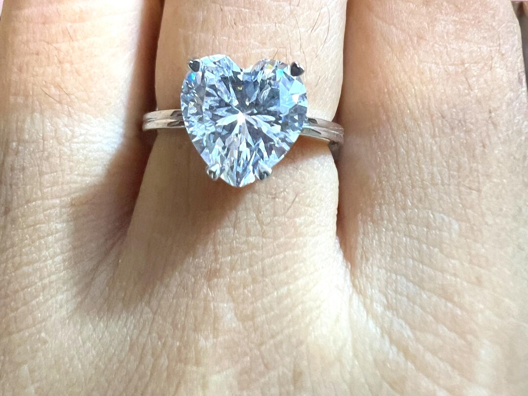 6CT Heart Cut Moissanite Diamond Ring With Heart Prongs Solitaire ...
