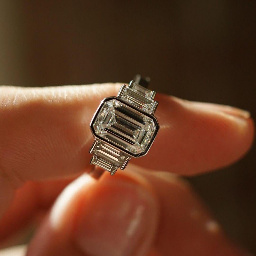 5 Ct Emerald Cut Moissanite Diamond Engagement Ring, 14kt Solid White ...