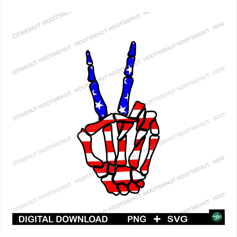 Patriotic Peace Skeleton Hand Sign PNG Sublimation Design, Independence ...