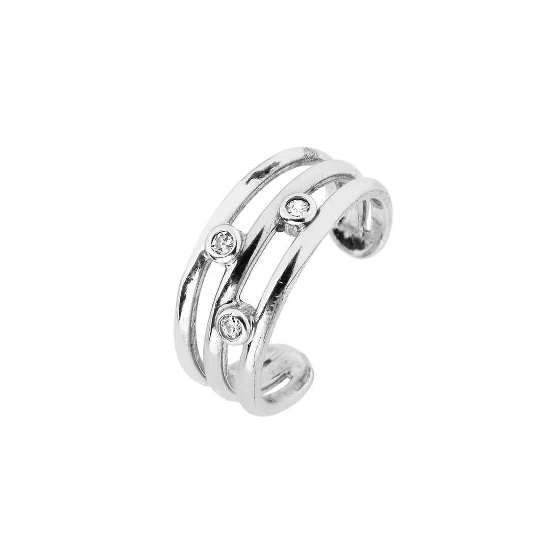 Silver Triple Row Scattered CZ Toe Ring for Women, 925 Sterling Silver ...