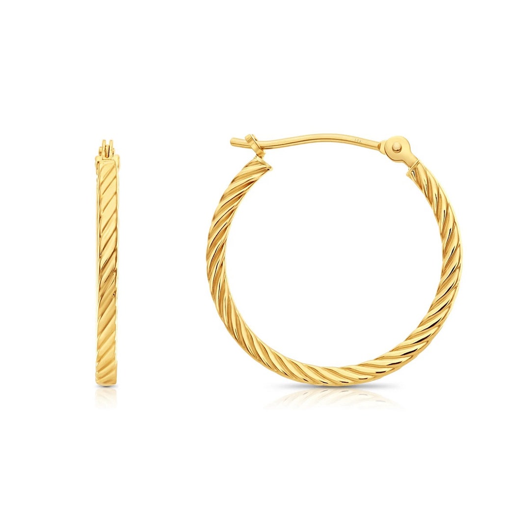 14k Yellow Gold Twisted Square Tube Hoops Earrings for Women, 16mm ...