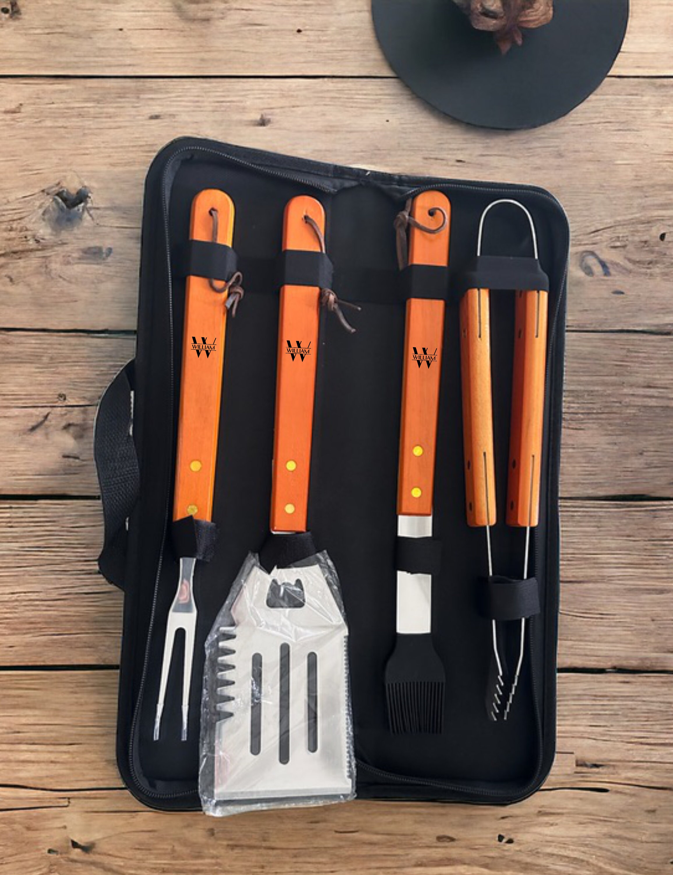 Personalized Grilling Tool Set, BBQ Accessories, Wooded Barbecue Tools ...