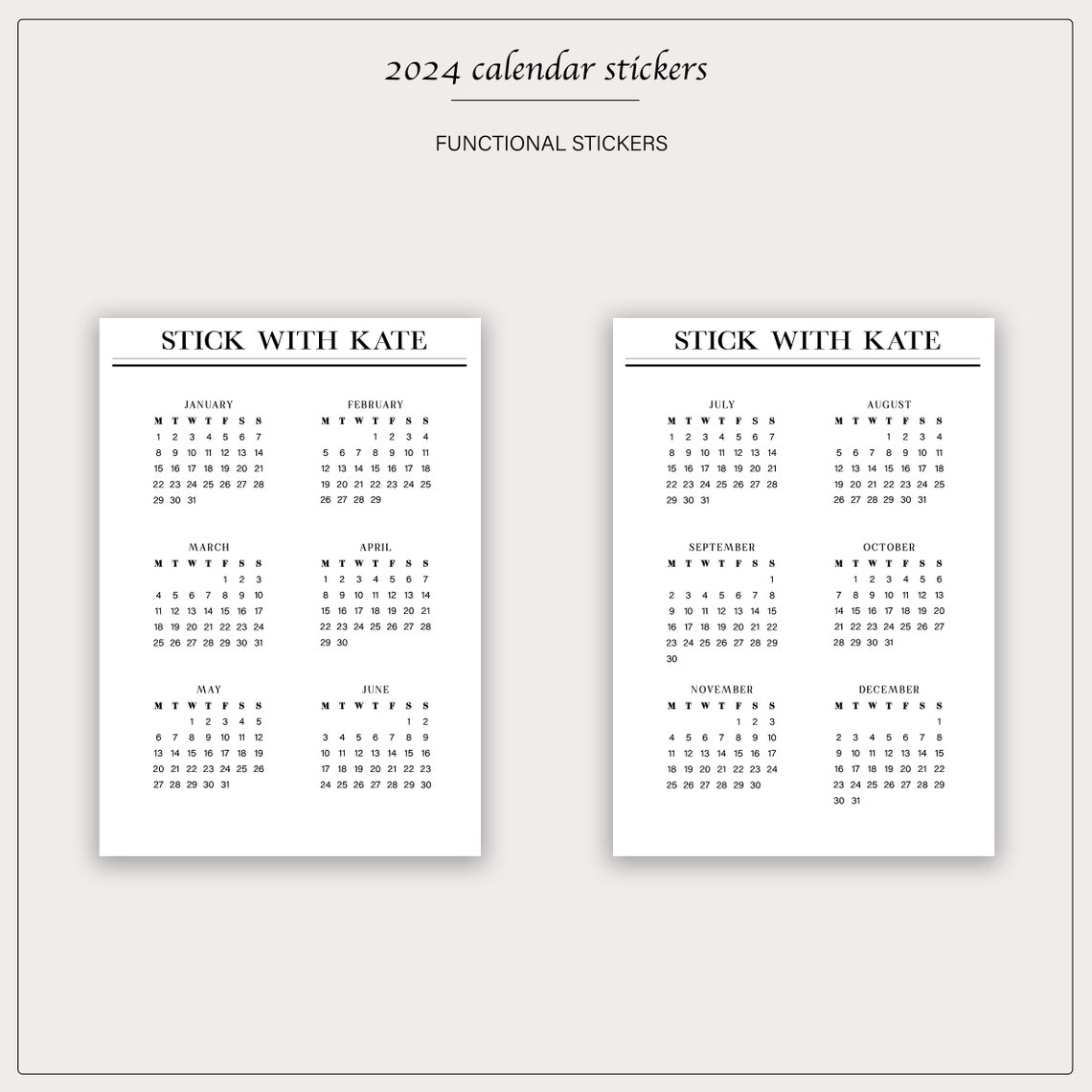 2024 Calendar Stickers Printable Stickers Planner Stickers - Etsy