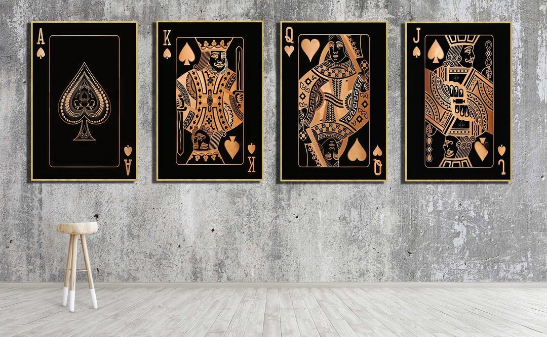 Gold AKQJ - Playing Cards 4 Pieces Wall Art Set of Four, Playing Card ...