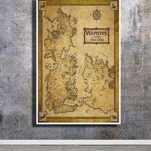 Map of Westeros, Westeros Map, Game of Thrones, Map Wall Art, Vintage ...