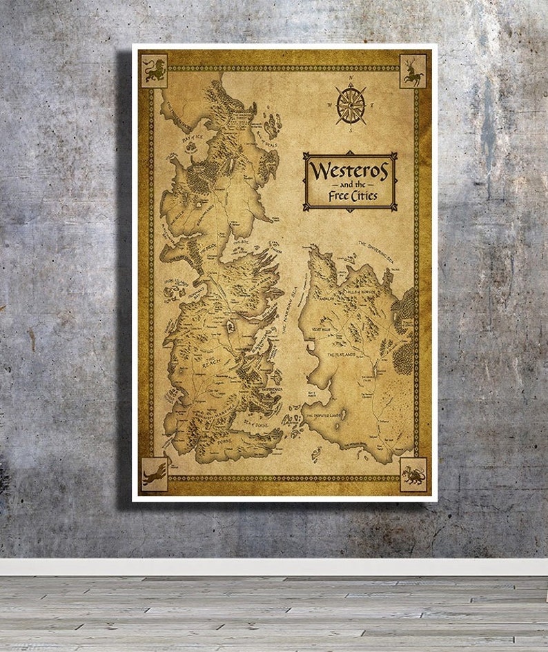 Map of Westeros, Westeros Map, Game of Thrones, Map Wall Art, Vintage ...