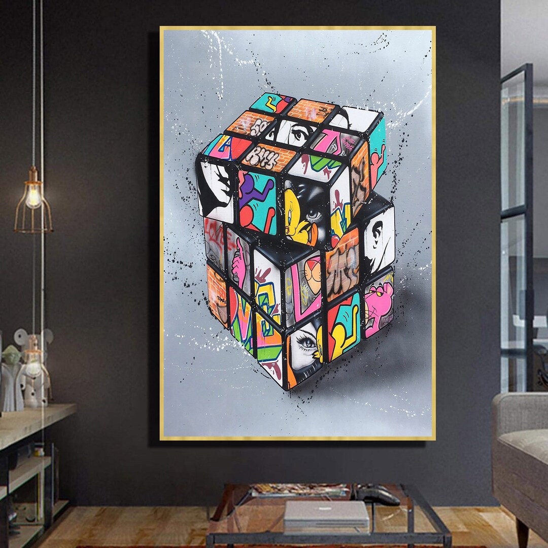 Rubik Cube Graffiti Printing, Graffiti Canvas Decor, Cube Graffiti ...