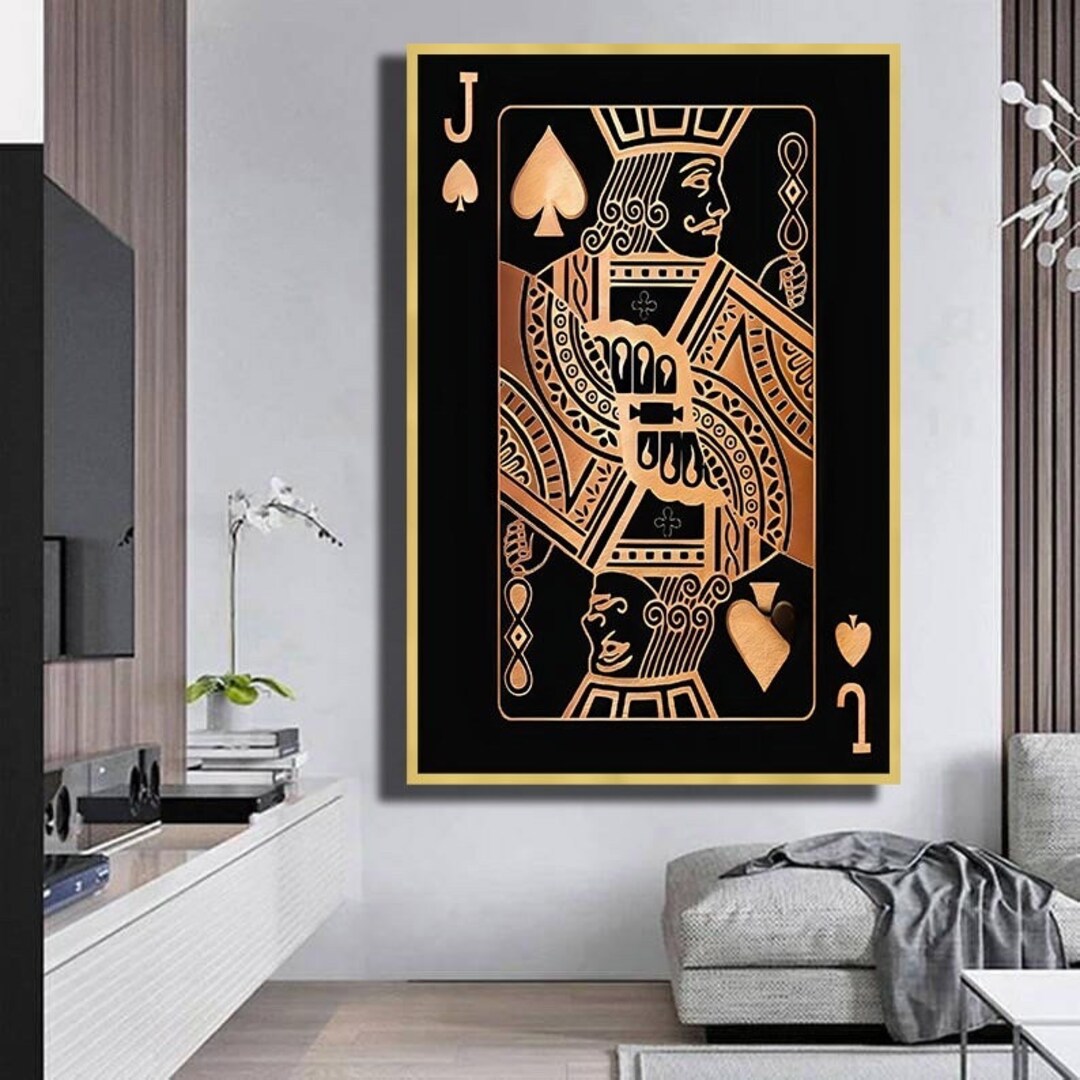 Gold J Playing Cards Wall Art, Playing Card Canvas Wall Art, Cool Man ...