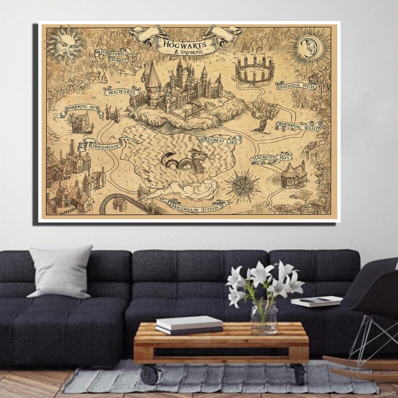 Hogwarts & Environs Map,wizarding World Map Canvas Art, Harry Map ...