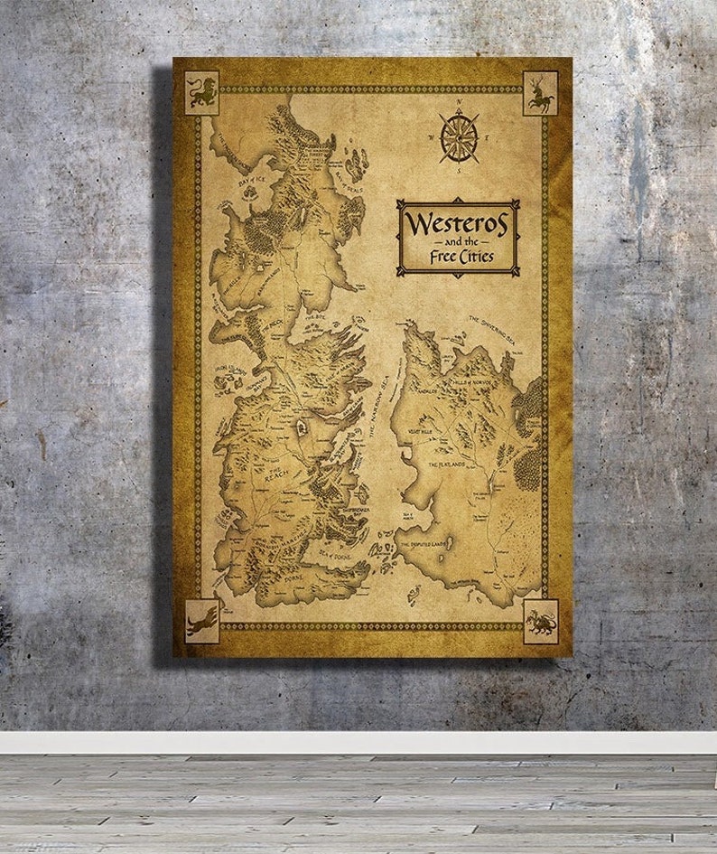 Map of Westeros, Westeros Map, Game of Thrones, Map Wall Art, Vintage ...