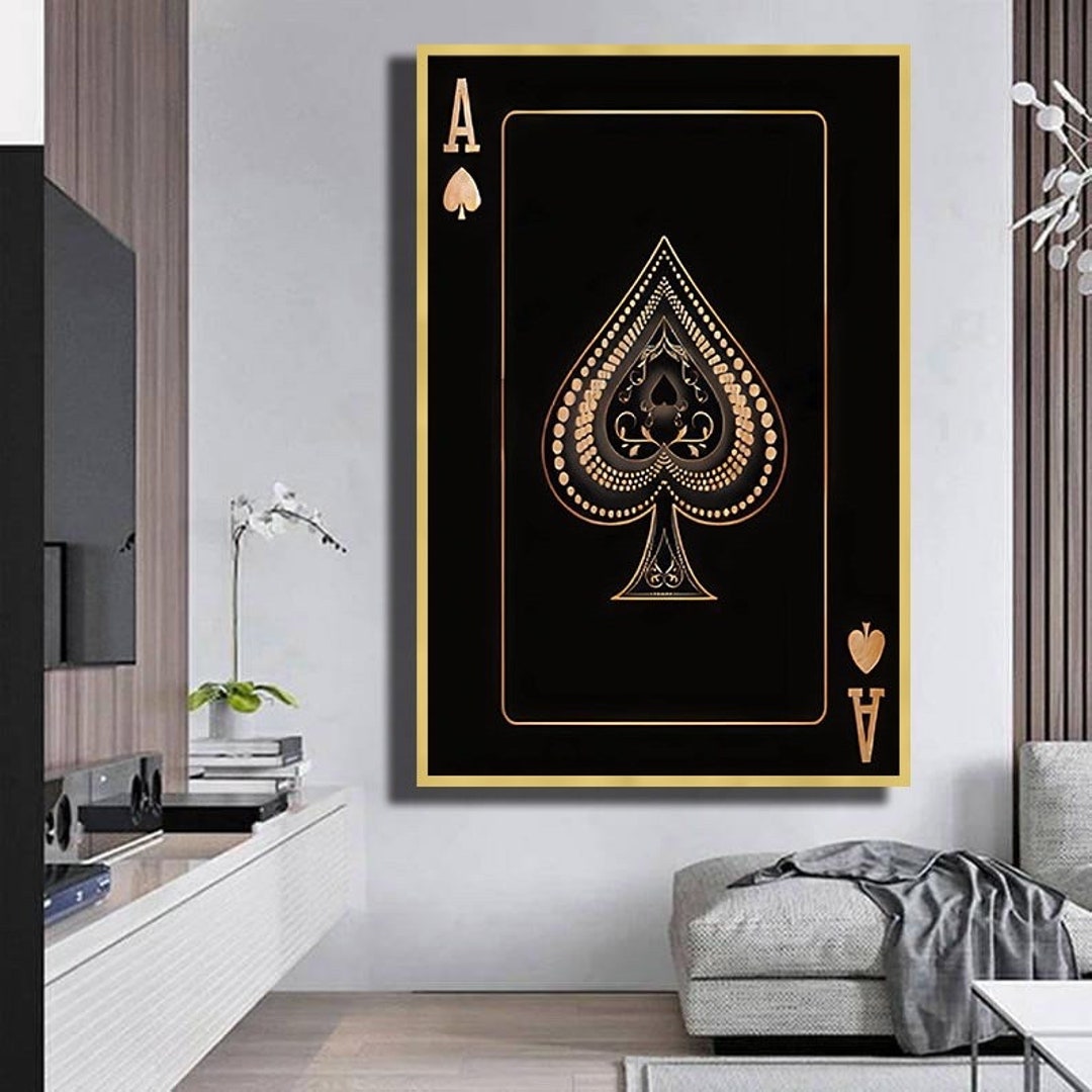 Gold A Playing Cards Wall Art, Playing Card Canvas Wall Art, Cool Man ...