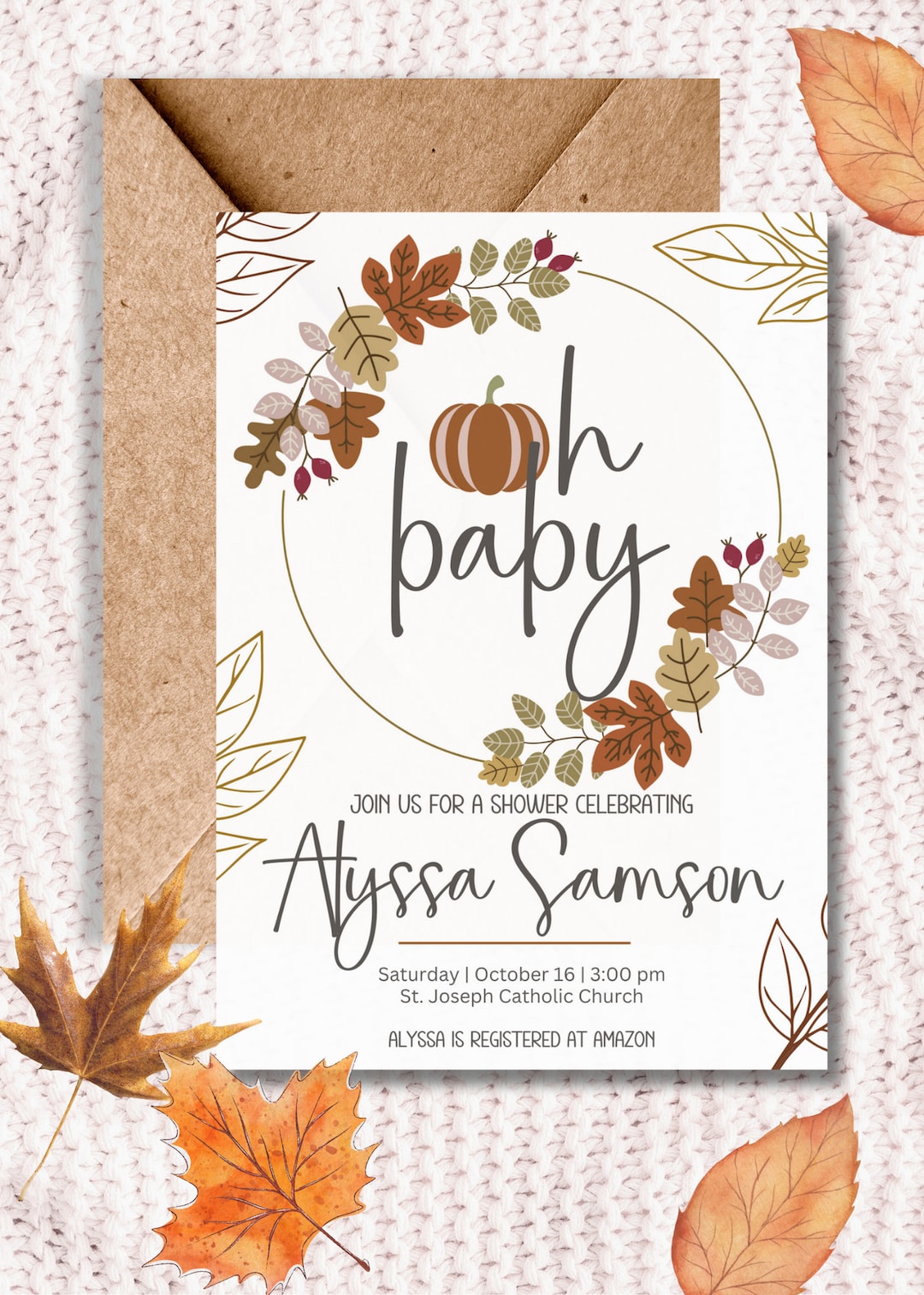 Little Pumpkin Baby Shower Invitation, Oh Baby, Editable Minimalist ...
