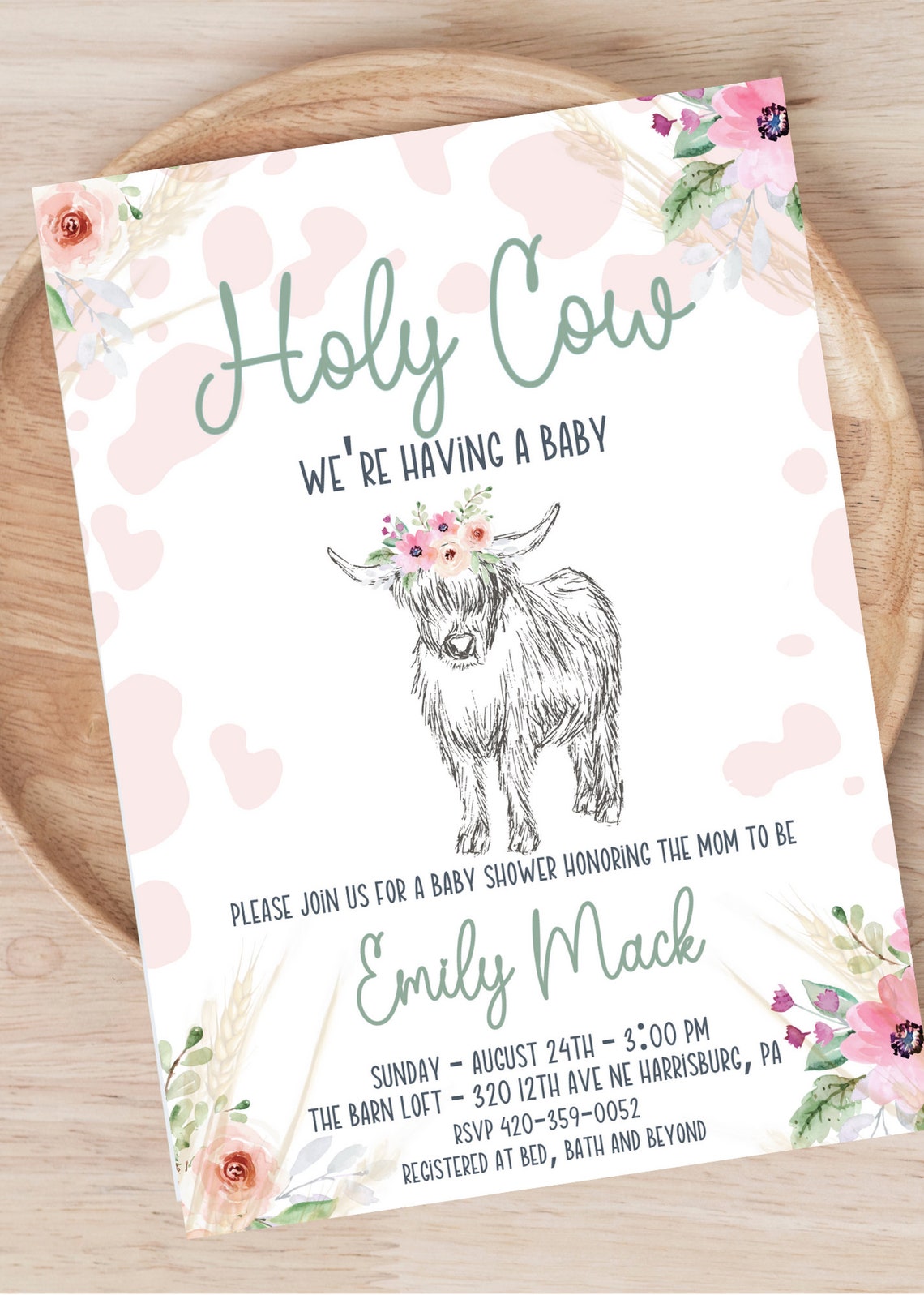 Editable Holy Cow Baby Shower Invitation Bundle, Boy Highland Cow Baby ...