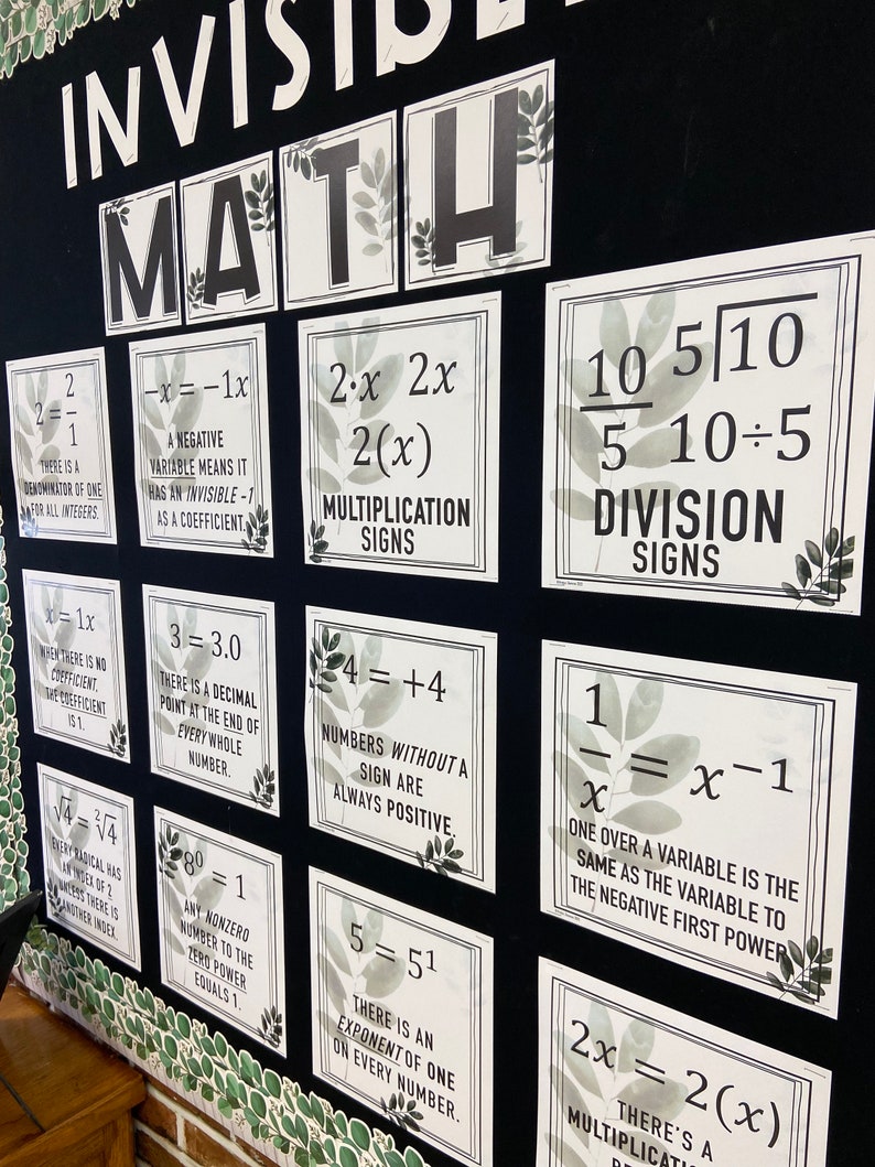 Farmhouse Greenery Invisible Math Bulletin Board - Eucalyptus Classroom ...