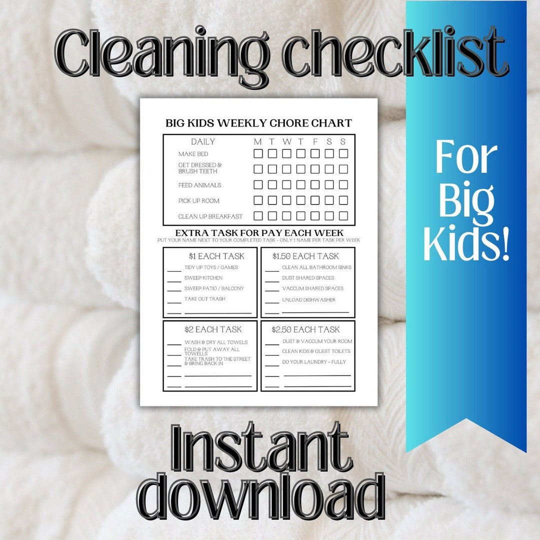 Kids Chore Chart Cleaning Checklist Kids Daily Checklist - Etsy