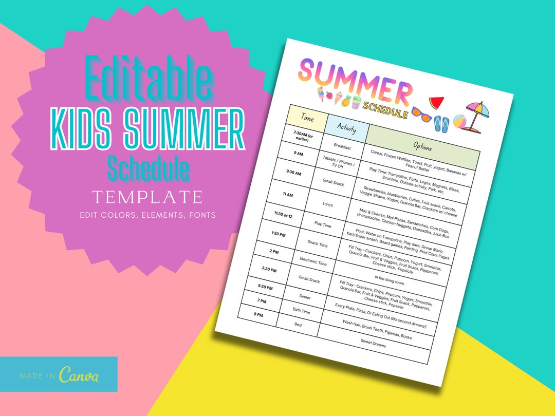 Kids Summer Schedule Kids Chore Chart Summer Planner Kids - Etsy