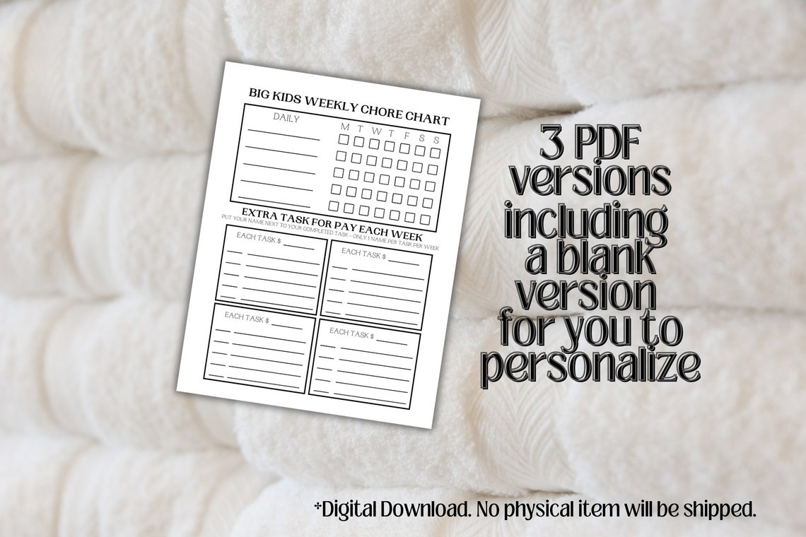 Kids Chore Chart Cleaning Checklist Kids Daily Checklist - Etsy