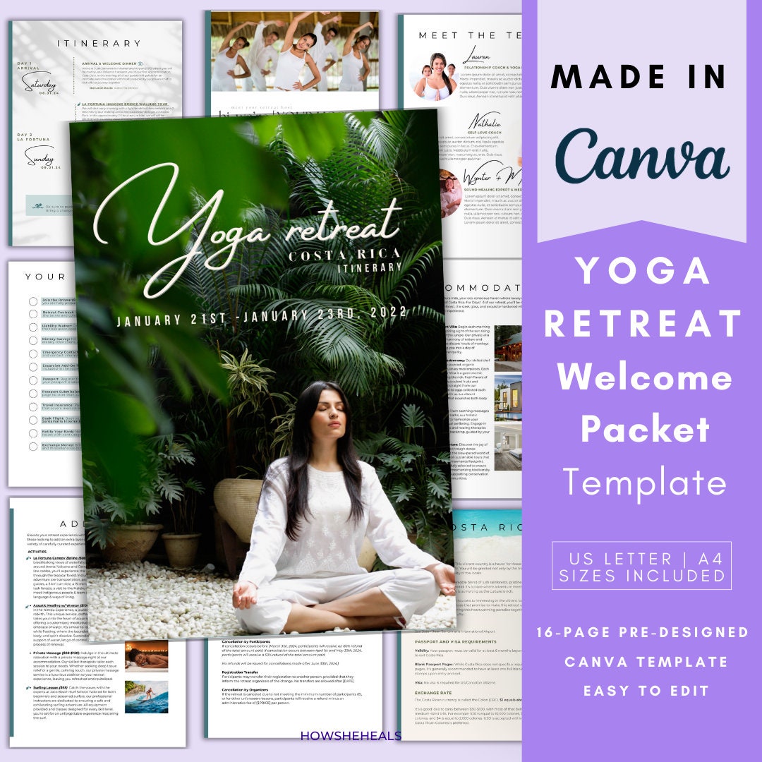 Yoga Retreat Welcome Packet | Fully Customizable & Editable Canva ...