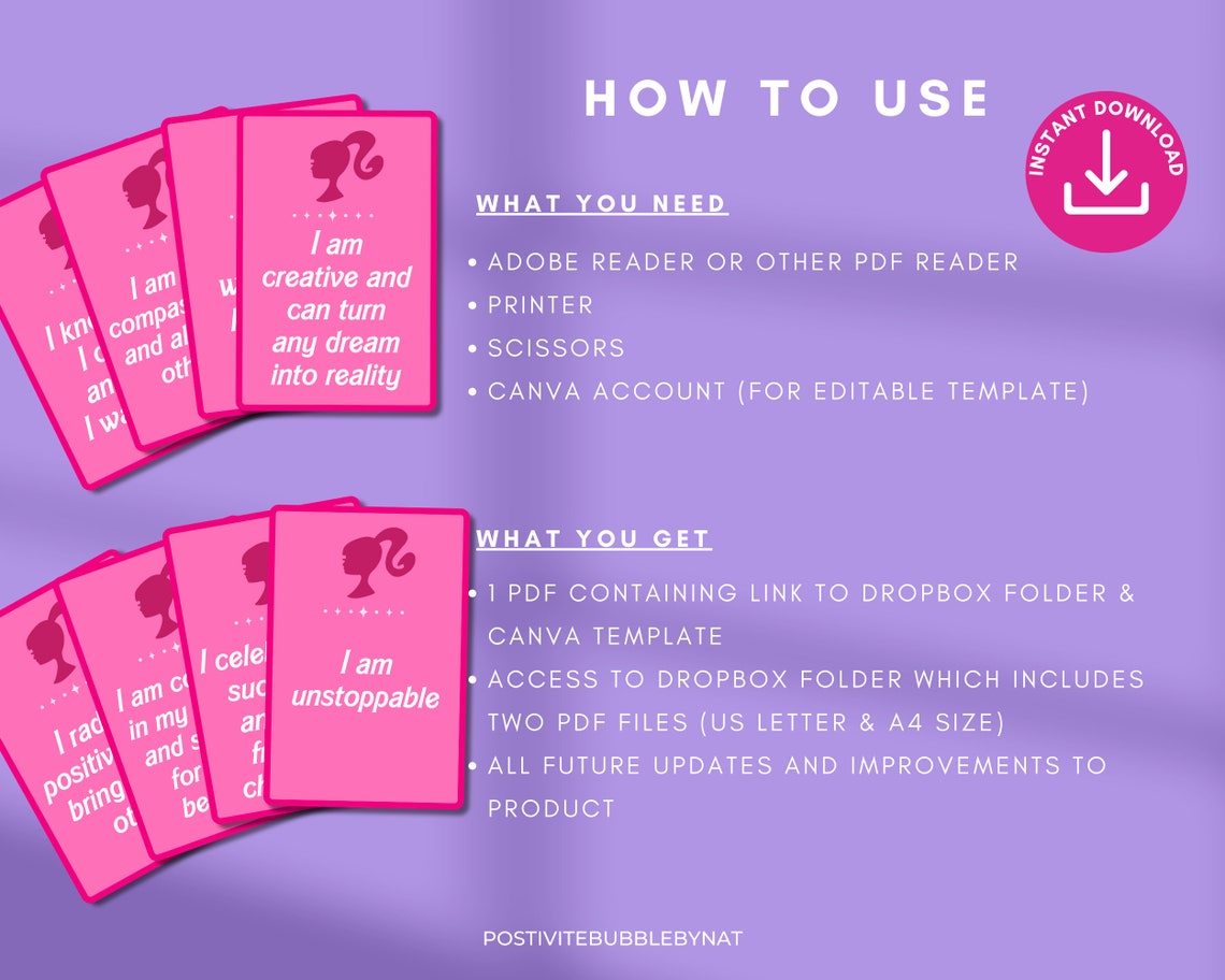 24 Pink Affirmation Cards PRINTABLE With Editable Canva Template Link ...