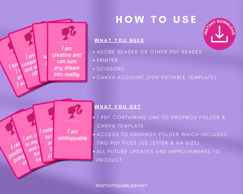 24 Pink Affirmation Cards PRINTABLE With Editable Canva Template Link ...