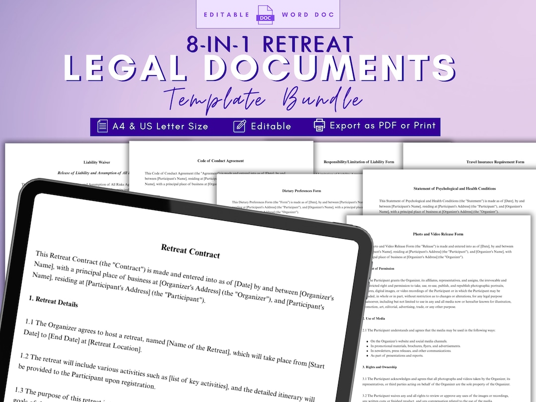 Retreat Legal Document 8-in-1 BUNDLE | Customizable Retreat Contract ...