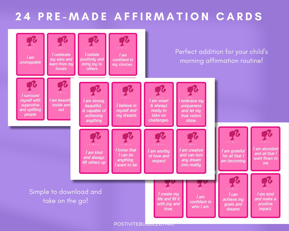 24 Pink Affirmation Cards PRINTABLE With Editable Canva Template Link ...