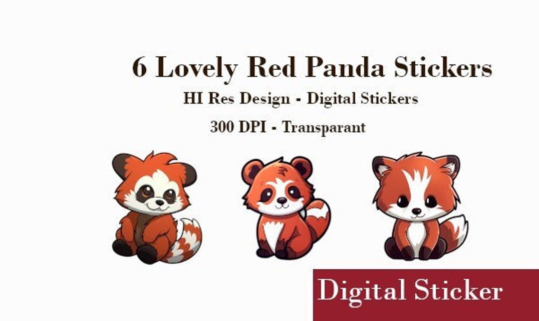 6 Cute Red Panda Stickers, Digital Clip Art in 300 DPI, Hi Res and ...