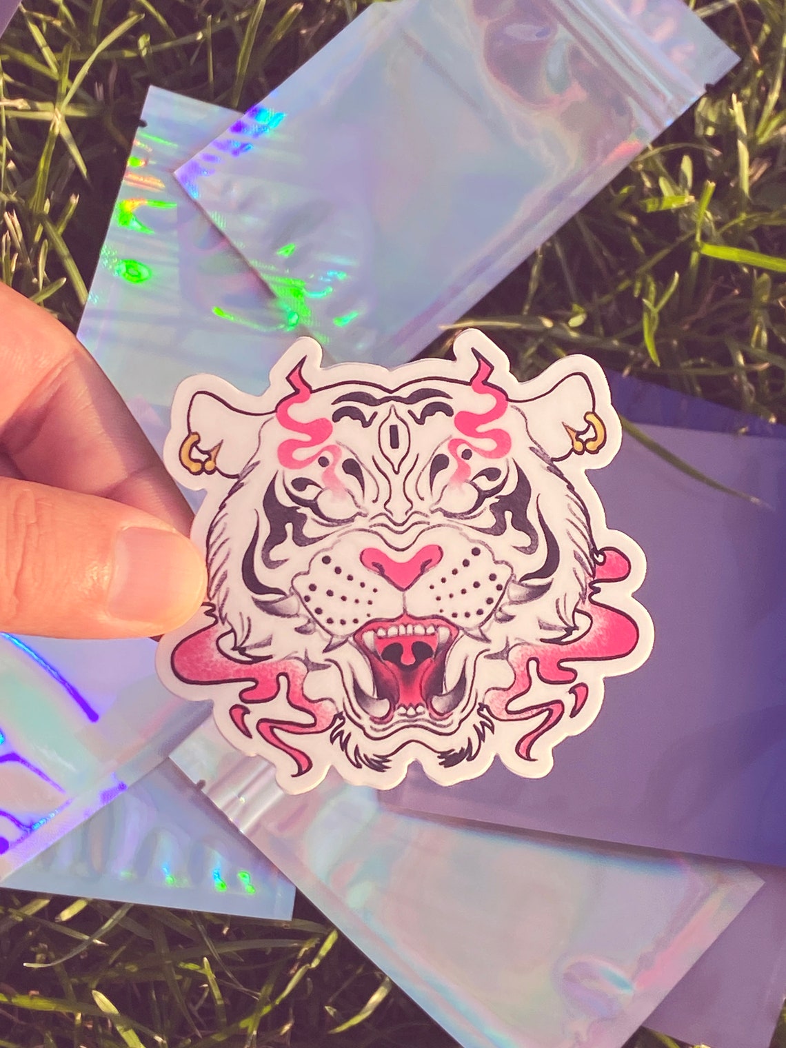 Fierce White Tiger Sticker – Glossy Finish | Bold Animal Design for ...