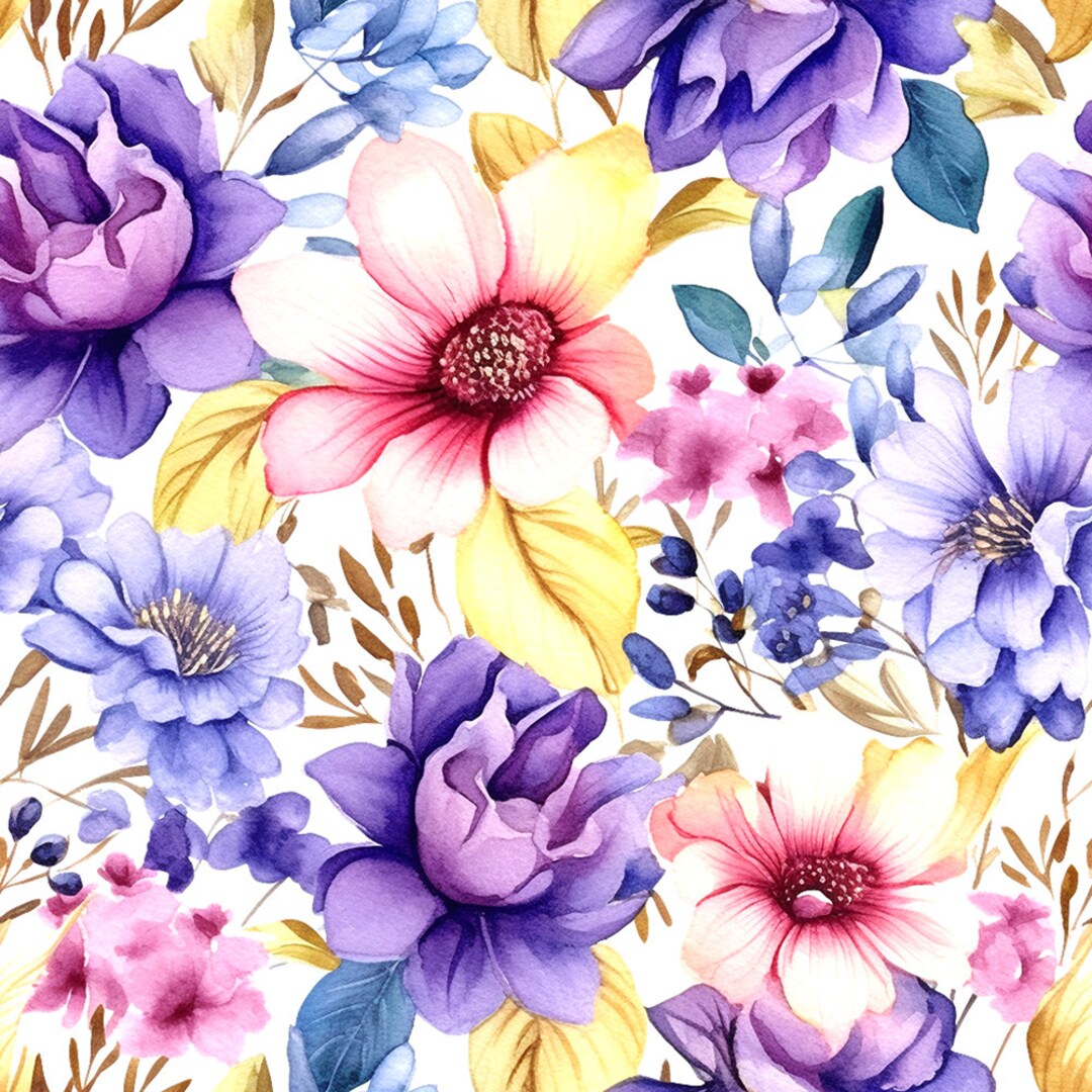 Purple Floral Watercolour Effect Digital Repeating Pattern - Etsy