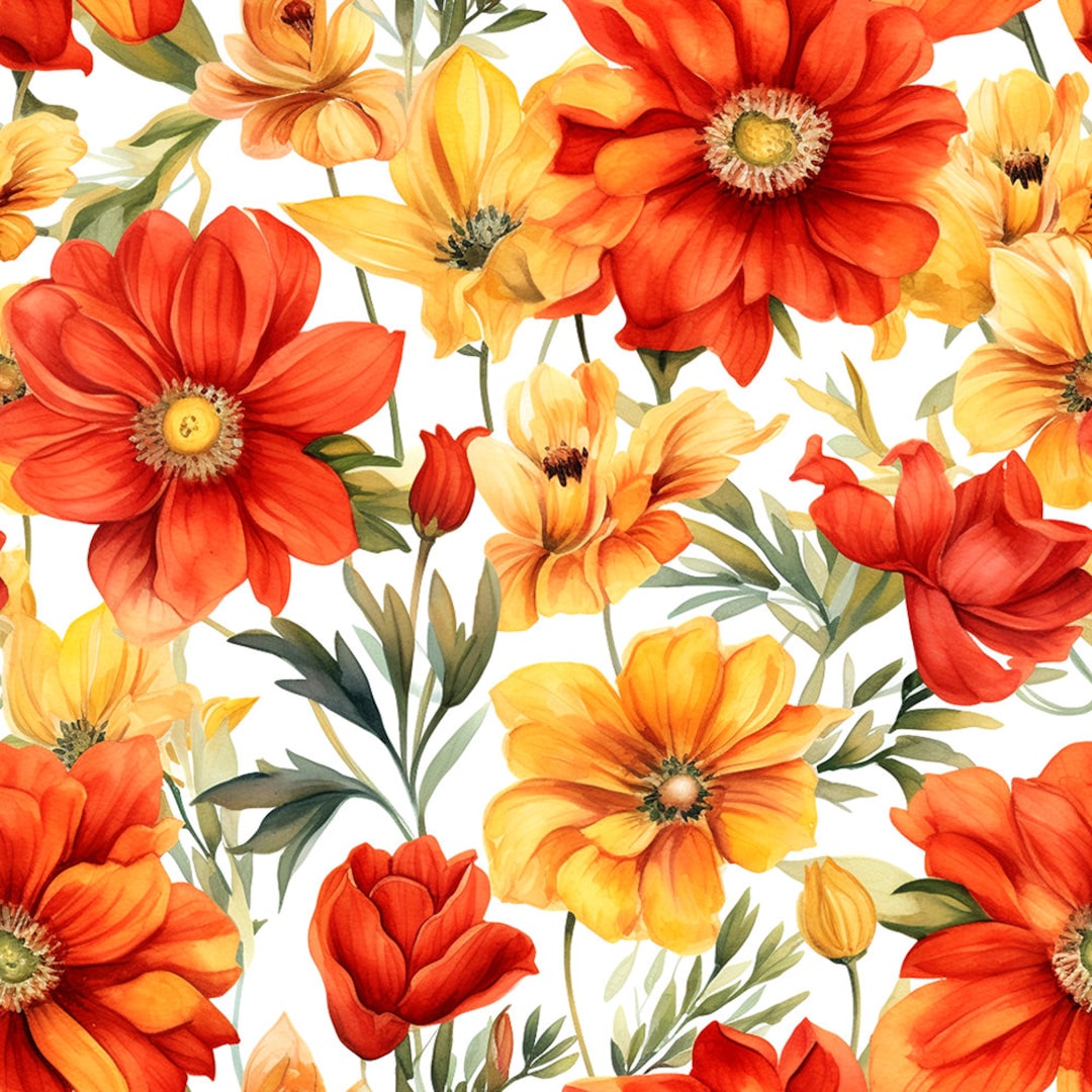 Red & Orange Floral Pattern - Etsy