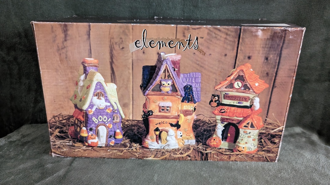 Halloween Ceramic Haunted / Ghost Houses Tealite Decor Set of 3 - Etsy