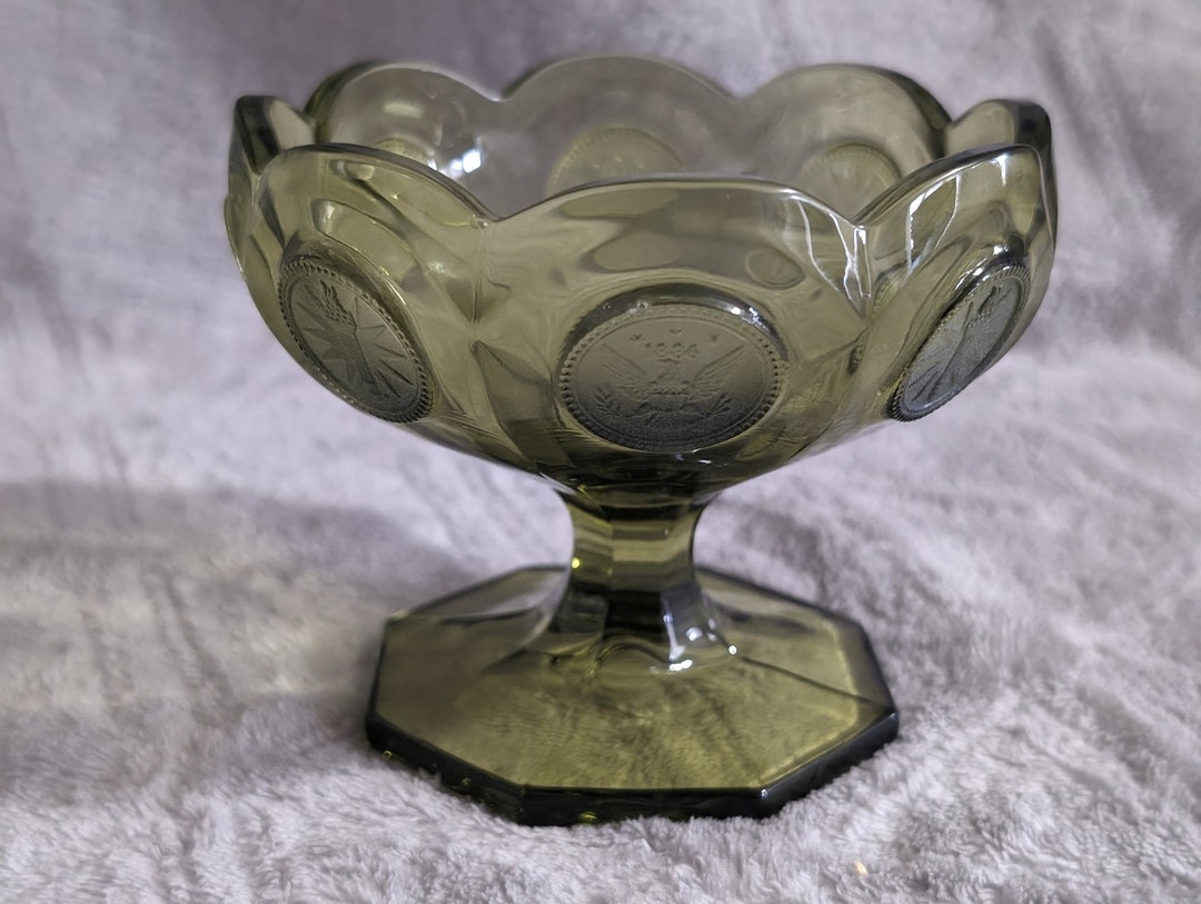 Vintage Fostoria Green Coin Glass Bowl Liberty Bell 1887 - Etsy