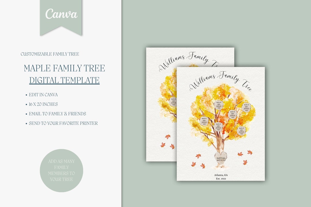 Editable Descendant Family Tree Template Genealogy Tree - Etsy