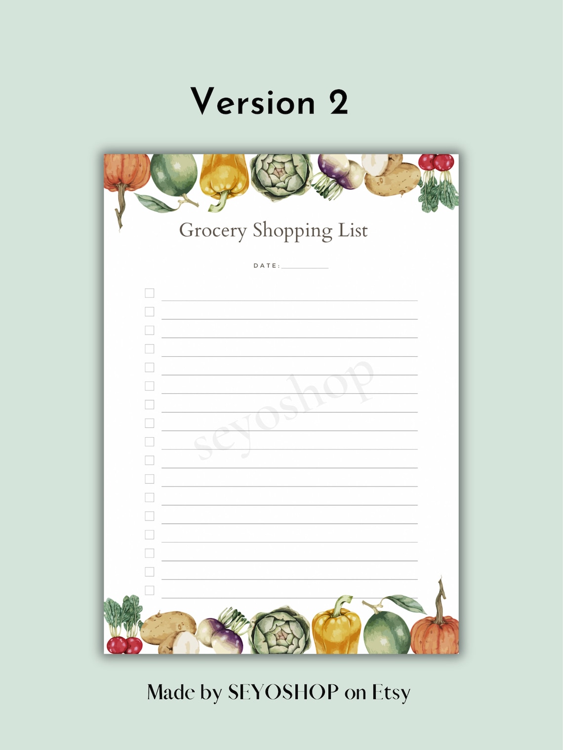 Grocery List Printable Template, Food Shopping List, Grocery Planner ...