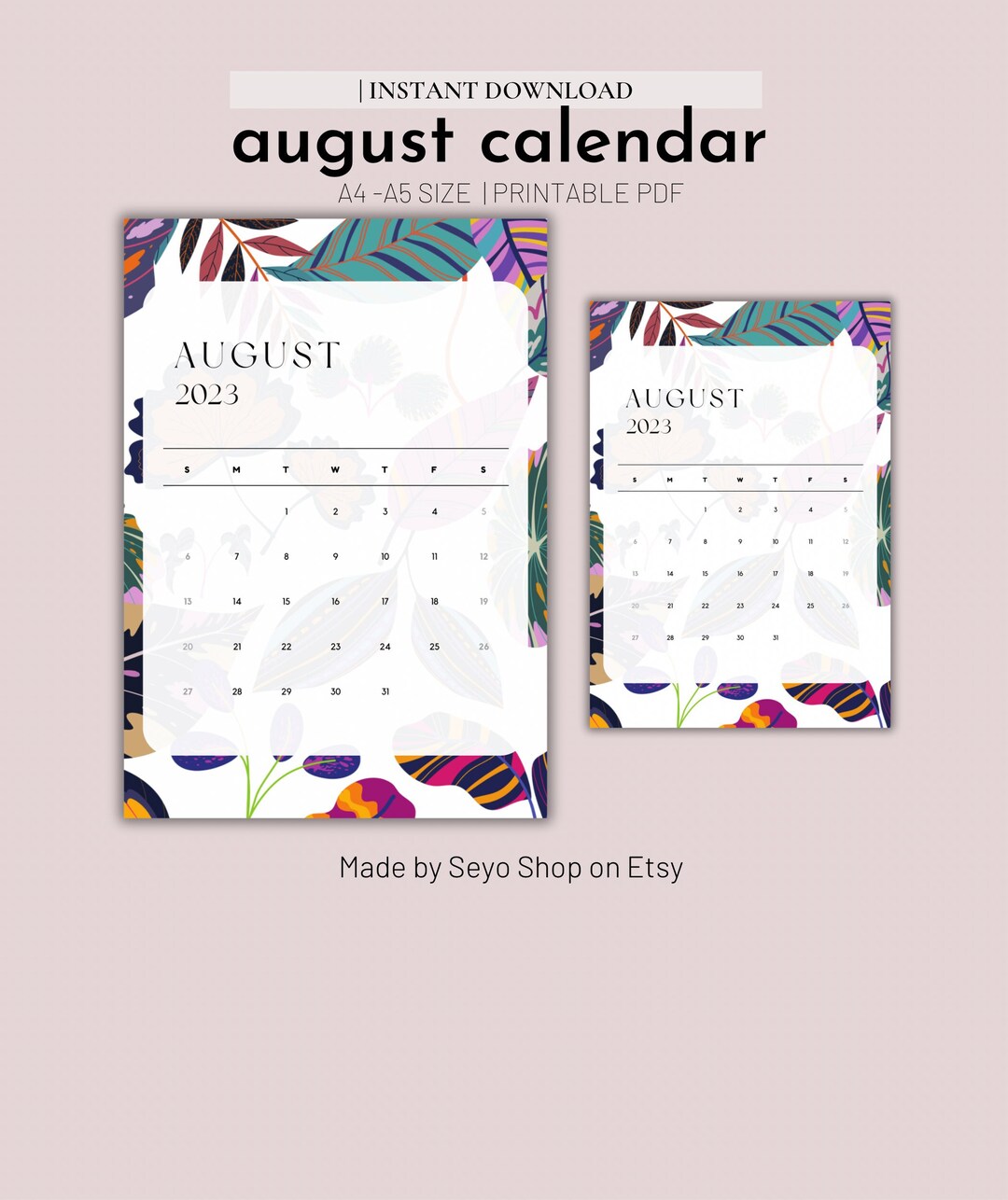August Calendar 2023 Printable, Floral Minimal Cute Calendar A4/A5 ...